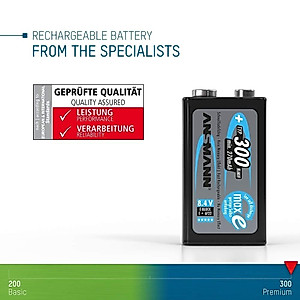 Ansmann Rechargeable 9V Battery 300mAh pre-Charged Low Self Discharge 9Volt NiMH Rechargeable Battery (6-Pack) + Batterybox for 9V