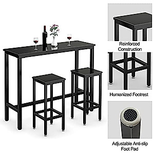 COSTWAY 3-Piece Bar Table Set, 39.5” Bar Table with 2PC 28” Bar Stools, Pub Height Dinning Table Set with Counter Height Backless Stools, Breakfast Table Set for Apartment/Bistro/Pub (Black)