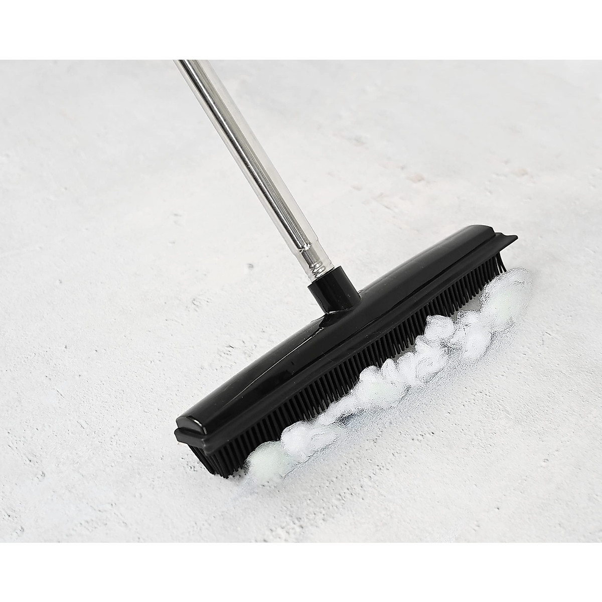 HOME-X Pet Hair Remover Broom, Carpet and Floor Broom, Adjustable Handle Length, Rubber Bristle Sweeper, Long Handled Squeegee, 48 ½” L x 12 ½” W x 2” H