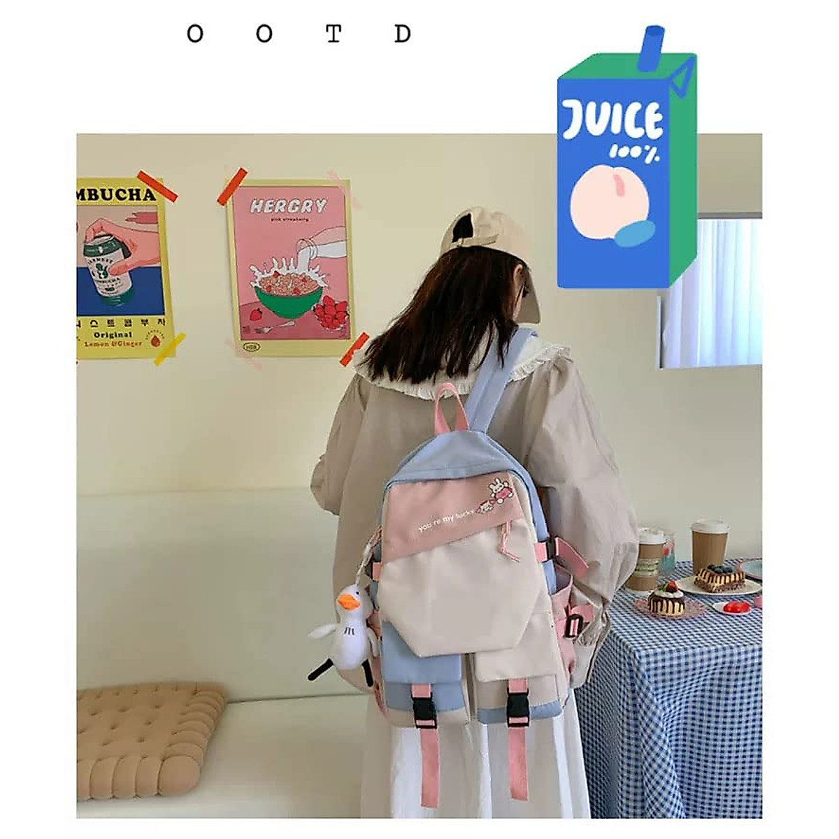 TKBASO Anime Komi Cant Communicate Backpack Komi Shouko San Excited Cosplay Kawaii SchoolBag Girls Green (3)