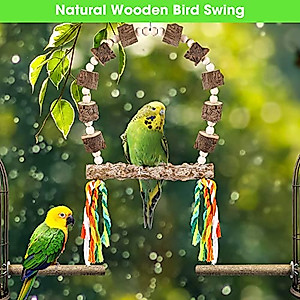 PRAZONVEE Bird Swing 7.8", Bird Perch Stand, Natural Wood Cage Accessories, Hanging Swing Bird Toys Suitable for Parrotlets Budgies Cockatiels Parakeets Lovebirds