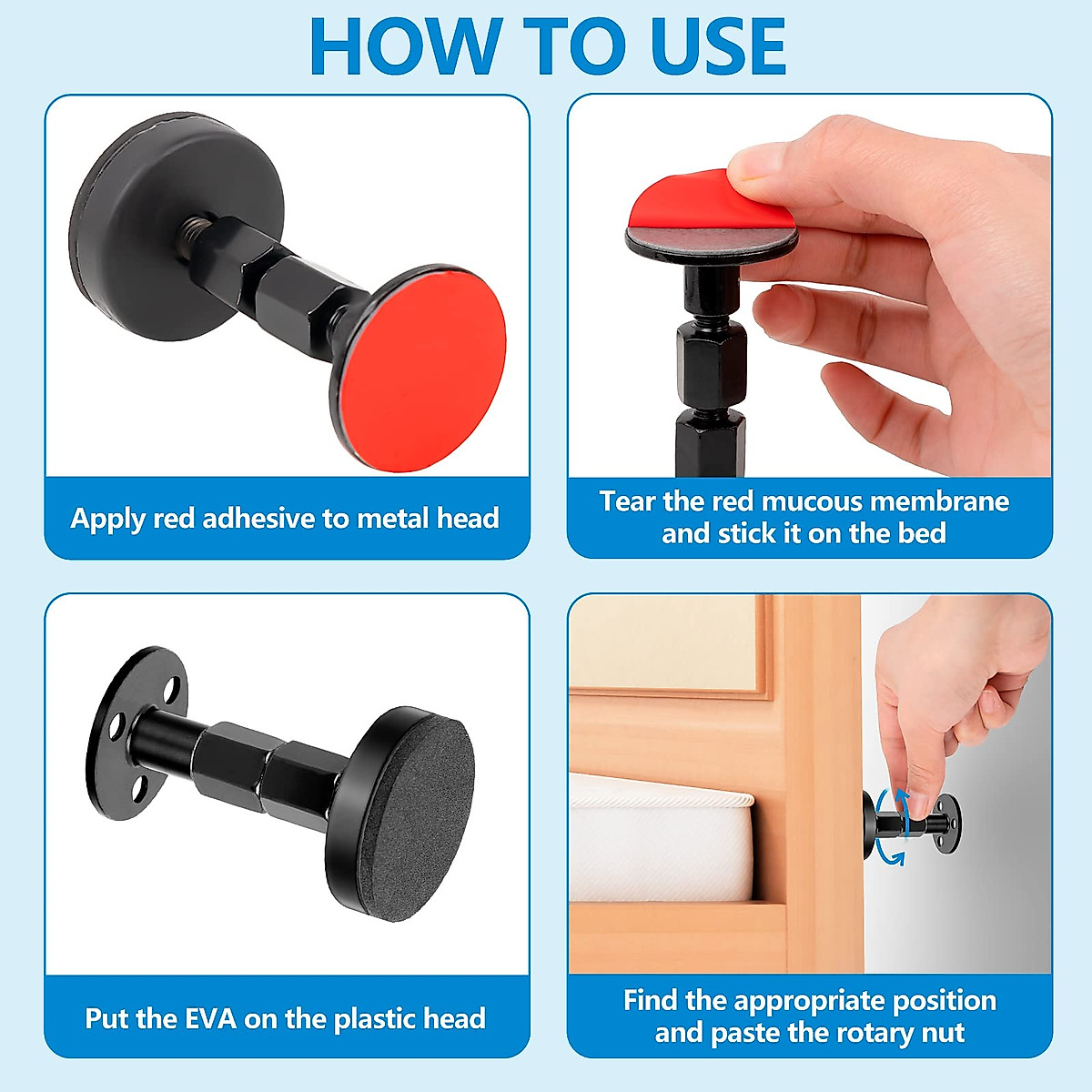 REFFU 4PCS Bed Stoppers Headboard Stoppers, Bed Noise Stoppers, Adjustable Threaded Bed Frame Anti-Shake Tool, Bed Shake Support Stabilizer, Bedside Anti Shake Tool for Bed Cabinet Sofa(30-114mm)