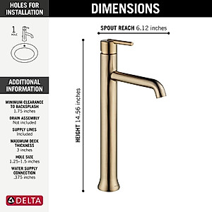 Delta Faucet Trinsic Vessel Sink Faucet, Single Hole Bathroom Faucet, Single Handle Bathroom Sink Faucet Gold, Waterfall Faucet, Diamond Seal Technology, Champagne Bronze 759-CZ-DST