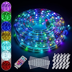 Joyineon RGB Color Changing LED Rope Lights,34FT with 300 LEDs Remote Control 8Color &11Modes Plug in Waterproof Starry Fairy Flashing Lights,Indoor Outdoor Use for Home Garden Decoration -ETL Listed