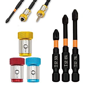 3 Pieces Strong Magnetic Screw Ring Holders With 3 Pieces Ph2 Screwdriver Bit Set, 1/4 Inch/ 6.35 mm Universal Magnetic Screw Ring Bit for Hex Screwdriver and Power Bits