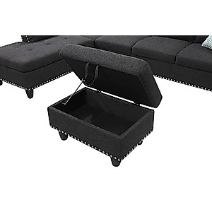 AYOUZ 98" L-Shape Linen Convertible Sectional Sofa Set with Left Facing Chaise & Ottoman, Modern Living Room Furniture-Set w/Storage for Home, Office, Apartment