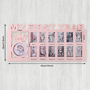 Newborn Baby Picture Frame My First Year Frame Baby Photo Frame 12 Month Baby Keepsake Frames Monthly Milestone Desktop Picture Frame for Photo Memories Baby 1st Birthday Mothers Day Gift (Pink)