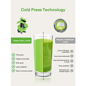 Juicer Machines Vegetable and Fruit, FOHERE Cold Press Juicer Extractor Fit Whole Fruits & Vegetables with 4.72" Wide Mouth Easy to Clean, Slow Masticating Juicer with Quiet Motor, Reverse Function