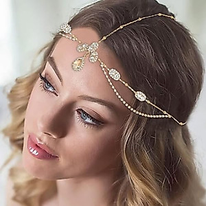 Brinie Rhinestone Hair Chains Silver Head Chain Jewelry Bride Wedding Headbands Chain Bridal Headpiece Jewelry Forehead Chain Costume Prom Wedding Hair Jewelry for Women and Girls (Type 2)