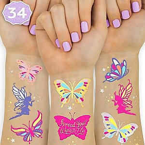 xo, Fetti Butterfly Tattoos for Kids - 34 Glitter styles | Birthday Party Supplies, Butterfly Party Favors + Fairy Decor