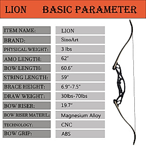 SinoArt 62" Takedown Hunting Recurve Bow Metal Riser 30 35 40 45 50 55 60 65 70 Lbs RIGHT HANDED (35 Lbs)