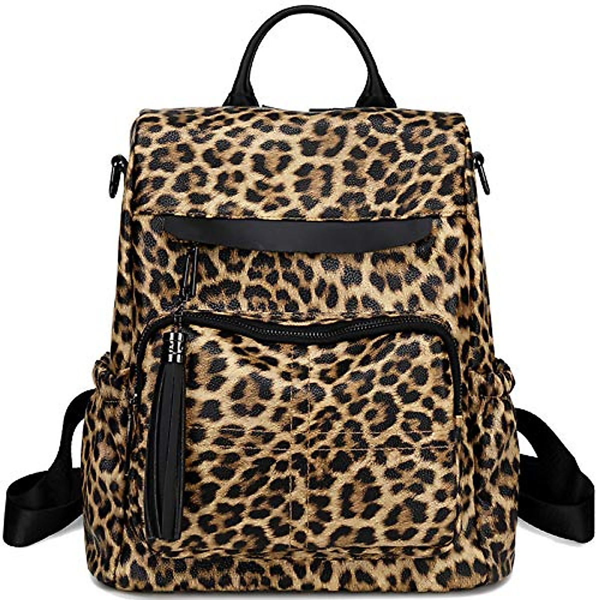 Women Backpack Purse Fashion PU Leather Casual Backpack Shoulder Bag Travel Daypack (Leopard-Brown)