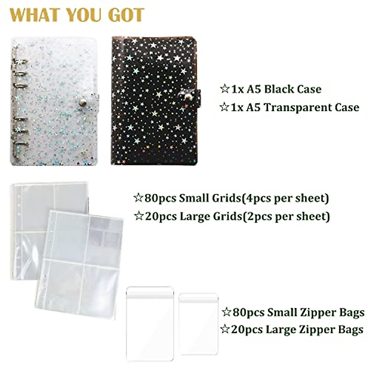 2Pcs Organizer Jewelry Storage Book Cases Container Portable Travel Storage Album for Ring, Earring, Necklace, Bracelets, Studs, Beads (2 A5 Cases, 100 Grids, 100 Thicken PVC Zipper Bags)