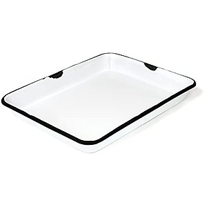 Red Co. 11 x 9 Enamelware Metal Classic 2 Quart Rectangular Serving Tray, Distressed Aqua/Black Rim