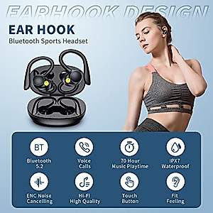 Wireless Earbuds Bluetooth5.2 Headphones 120H Playtime Ear Buds IPX7 Waterproof Bluetooth Earphones, Over-Ear Headphones with 800mAh Charging Case Touch Control for Sport/Running/Work/Gaming