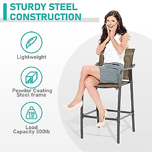 VredHom Outdoor Metal Bar Stools Patio Bar Stools Set of 2, Counter Height Chairs Steel Bar Chairs Lightweight Patio Furniture with Textilene, Armrest and Footrest,Brown