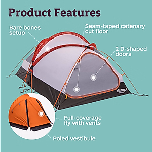 Marmot Thor 2-Person Tent | Easy Set-Up, Water-Resistant, Storm Ready, Blaze, 2 Person