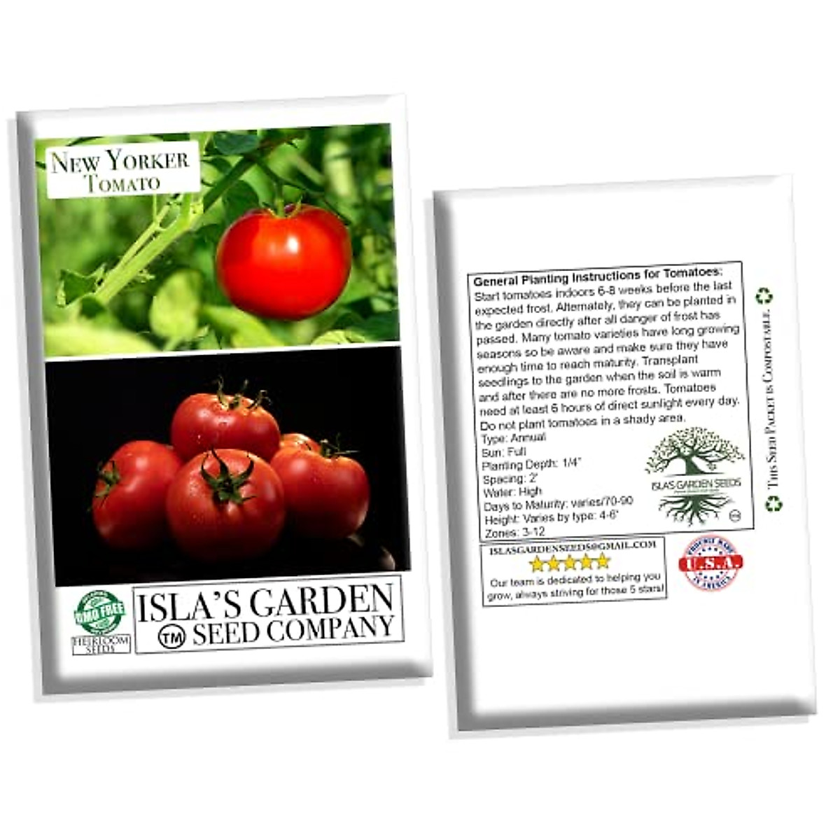 New Yorker Tomato Seeds for Planting, 100+ Heirloom Seeds Per Packet, (Isla's Garden Seeds), Non GMO Seeds, Botanical Name: Solanum lycopersicum, Great Home Garden Gift