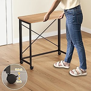 GUINJO Folding Desk with Wheels, No Assembly Required, 31.3/39.4 inch Mobile Writing Computer Desk Space Saving Foldable Table Simple Home Office Desk (Color : Wood, Size : 80 * 40 * 75cm)