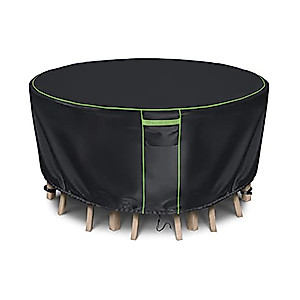 Round Outdoor Table Cover, 600D Heavy Duty Patio Furniture Covers, All Weather Resistant Patio Table & Chair Set Cover, Waterproof Patio Cover for Outdoor Furniture, 110" Dia x 28" H, Black