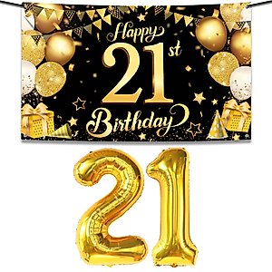 KatchOn, Giant Gold Number 21 Balloon - Pack of 3 | Gold 21 Birthday Balloon, 21st Birthday Backdrop | Happy 21st Birthday Banner Black and Gold for Happy 21st Birthday Decorations for Him
