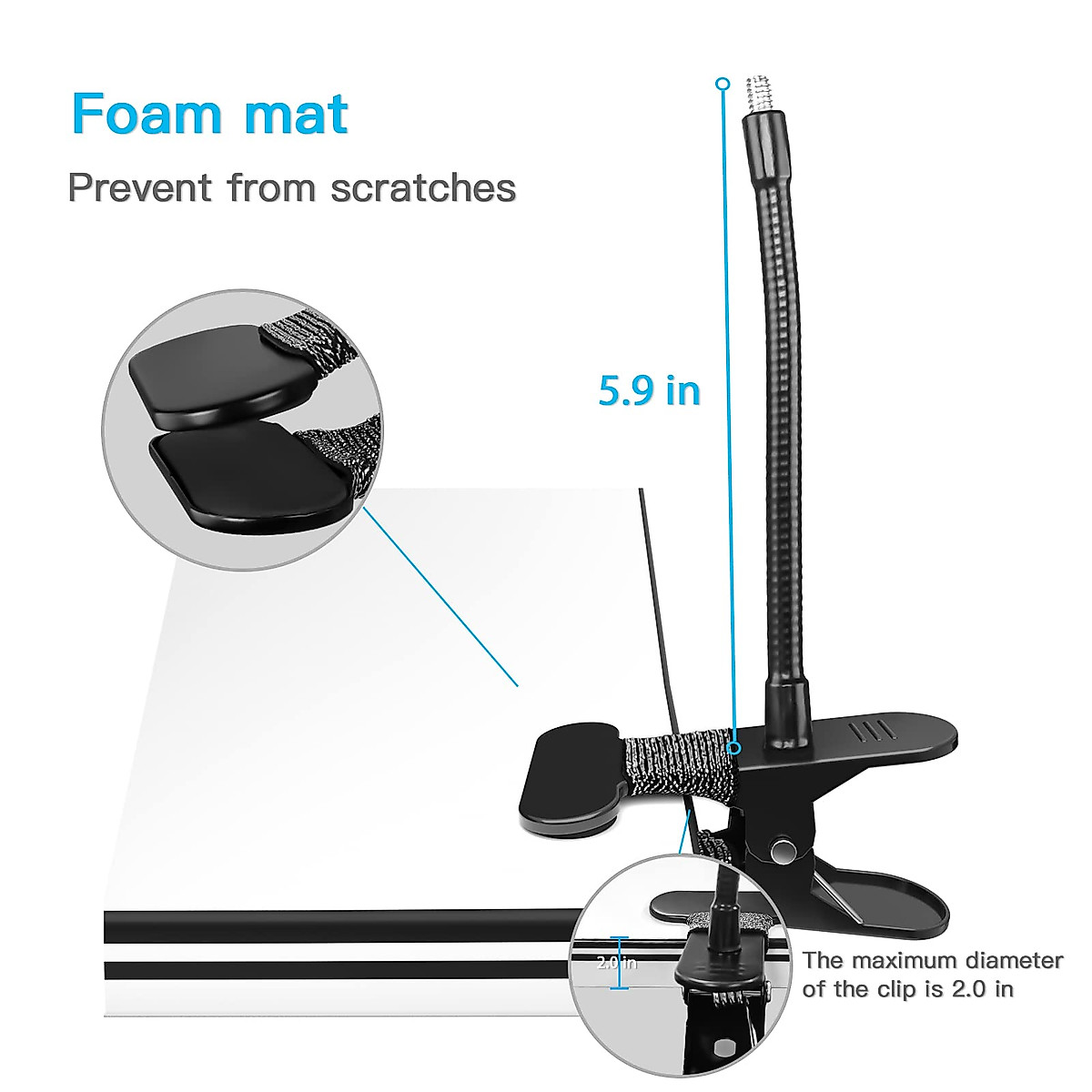 OkeMeeo Gooseneck Clamp Mount for Arlo Pro 4/Pro 3/Pro 2/Essential/eufy/Owlet Duo/Reolink Camera and More on Gutter,Window Guard,Tree(No Drill,Black, 2 Pack)