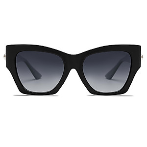 SOJOS Oversized Cat Eye Polarized Sunglasses for Women Retro Square Cateye Style Sunnies SJ2312, Black Frame/Grey Grading Lens