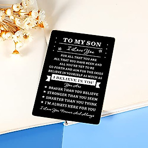 Inspirational Christmas Gifts to My Son from Mom I Love You Wallet Card Stocking Stuffers for Teen Boys Teenagers Engraved Valentine Birthday Graduation Back to School Coming-to-Age Gift for Him