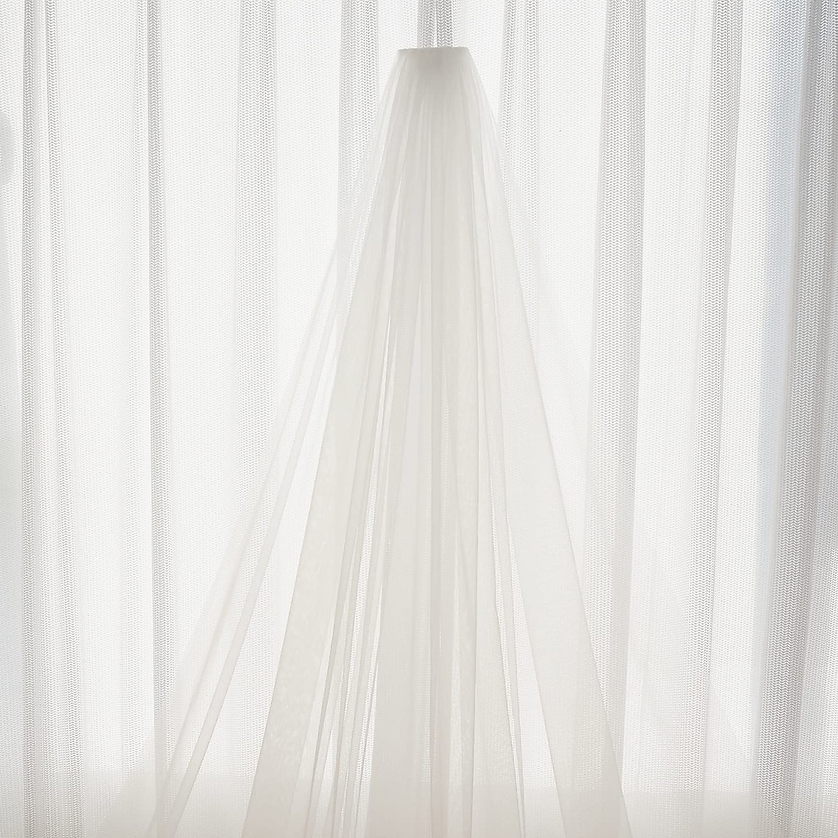 Vintage Floral Wedding Veil, One Layer Cathedral Bridal Veil, Lace Appliqued Soft Tulle Long Veil, Dramatic Bridal Accessory (118inches, Offwhite)