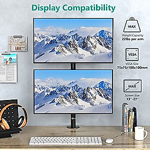 WALI Dual Monitor Desk Mount Stand for LCD LED Flat Screen TV Holds in Vertical Position 2 Screens up to 27 Inch with Optional Grommet Base (M002XLS), Black