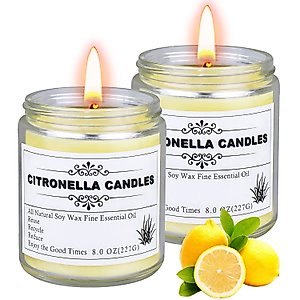 Citronella Candles Outdoor Large, 2 Pack Lemon Scented Candle, 16 OZ Natural Soy Wax Candles Set for Indoor Garden Patio Yard Home Balcony Bedroom Park Terrace Camping - 100 Hours Burning Time
