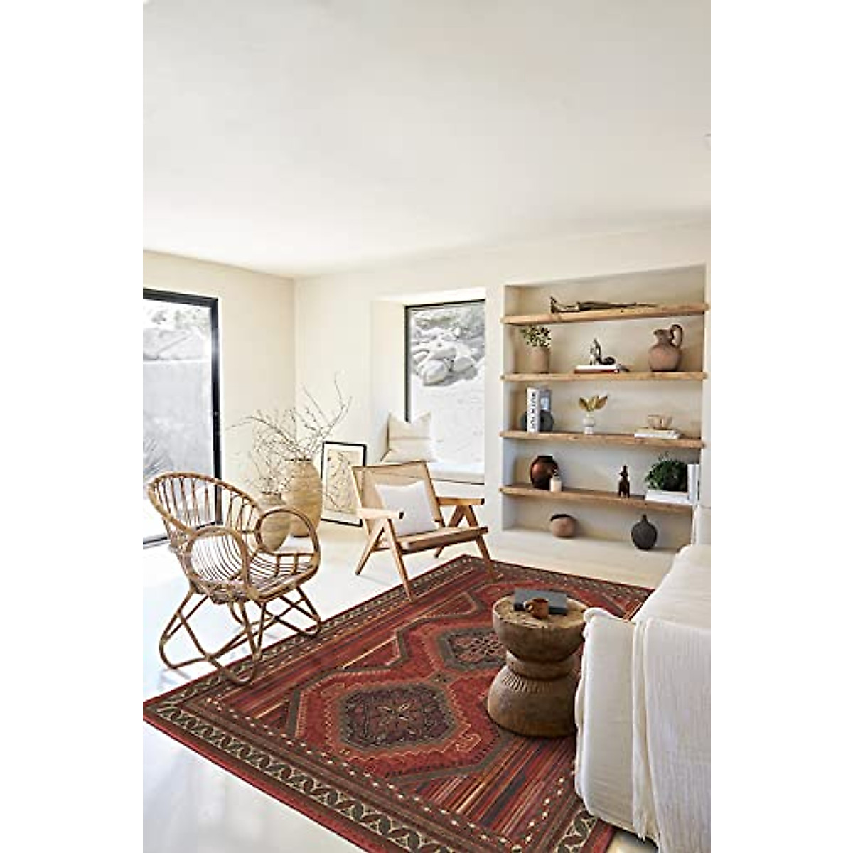 RUGGABLE x Star Wars Washable Rug - Perfect Boho Area Rug for Living Room Bedroom Kitchen - Child Friendly - Stain & Water Resistant - The Mandalorian: Mandalore Scarlet Red 5'x7' (Standard Pad)