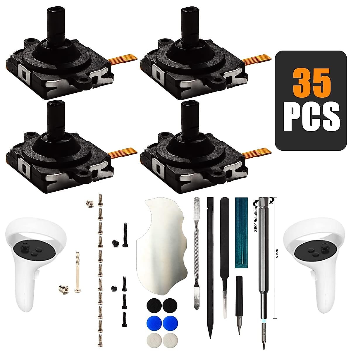 iParto 4 Pack Joystick Replacement for Oculus Quest 2 Controller Thumb Stick Replacement for Meta Quest 2 Left/Right Joystick Analog with Screws,Thumbstick Caps,Tools