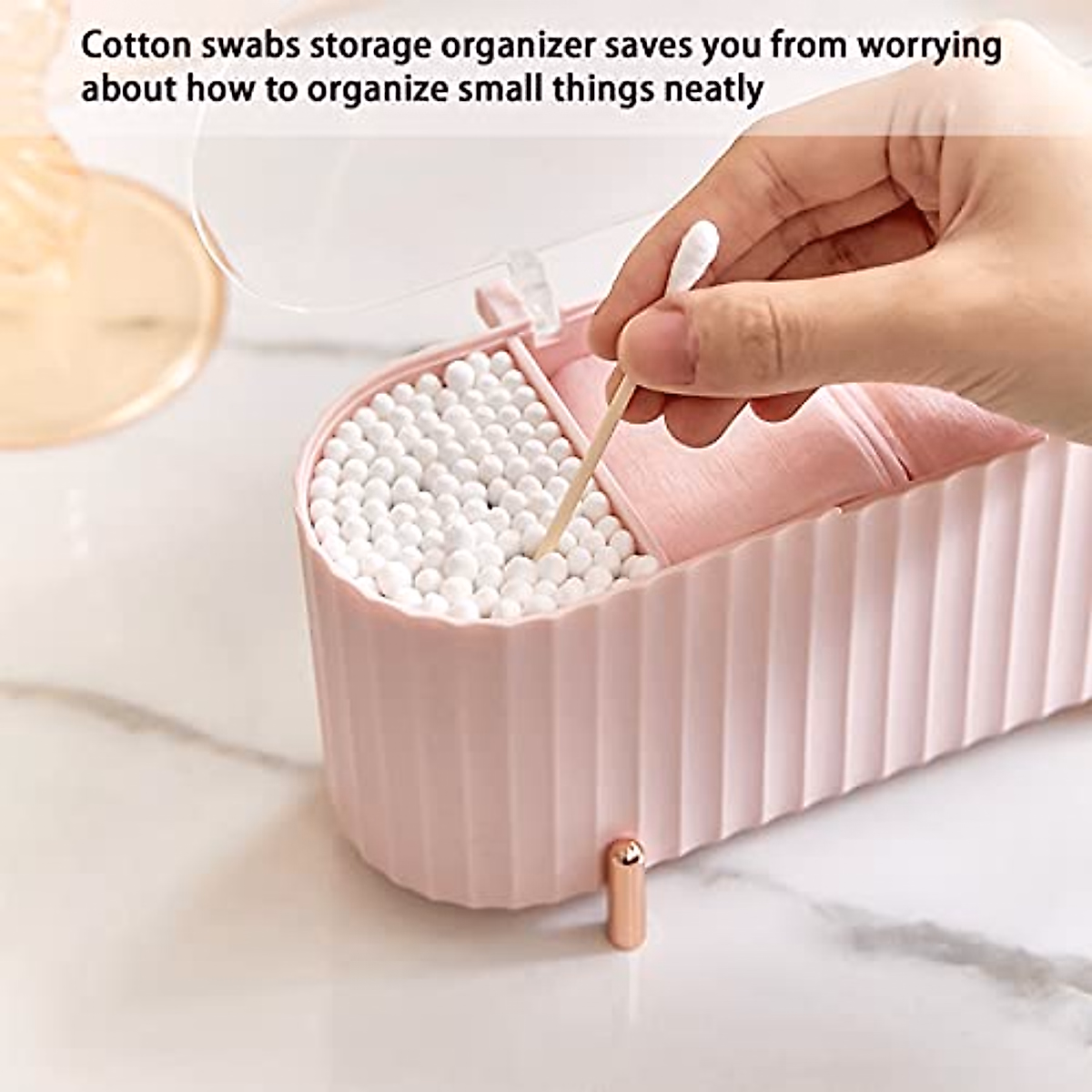 FHDUSRYO 2Pcs Q-tips Holders, White Pink Cotton Swabs Dispensers, 3 Compartments Cotton Ball Storage Box, Cotton Pad Storage Organizer Container with Lid for Bathroom Dresser Home Decor