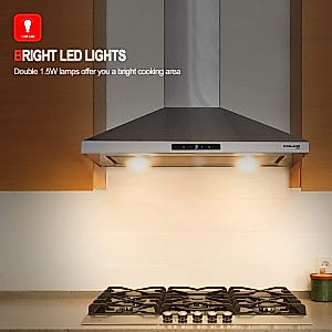 30 inch Range Hood, GASLAND Chef PR30SSN Wall Mount Vent Hood Stainless Steel, Ducted Stove Hood with Sensor Touch Control, Convertible Chimney-Style, LED Lights, Aluminum Mesh Filters