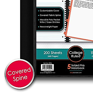 iScholar iQ 5-Subject Poly Cover Wirebound Notebook, College Ruled, 11 x 8.5 Inch Sheet Size, 200 Sheets, Cover Color May Vary (59906)