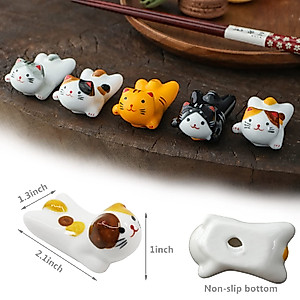 5 Pack Cat Chopsticks Rest Set, Japanese Style Porcelain Cute Lucky Cat Ceramic Chopsticks Holder Rack for Dinner Spoon Fork Knife Tableware, Chinese Paint Brush Rests, Decoration Home Kitchen Gift