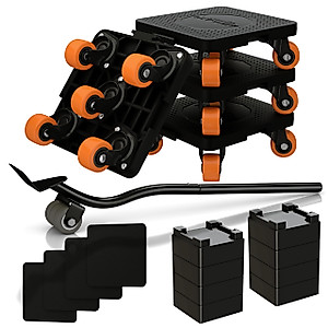 Heavy Duty Furniture and Appliance Roller Sliders Dolly Movers Set of 4 Cart Moving Coasters with Wheels, Lifter Tool Jack Can Lift and Move Up to 1500 lbs for Hardwood Floors Tiles Carpets Concrete