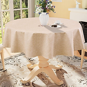Smiry Round Faux Champagne Table Cloth, Waterproof Burlap Fabric Tablecloth, Washable Decorative Farmhouse Table Covers for Kitchen, Dining, Parties, 60x60, Champagne