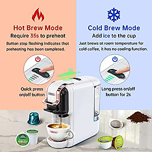Compact Coffee Maker for Single Pods, HiBREW 5-in-1 Espresso Machine for Kcup*/Nes* Original/DG*/ESE Pod/Espresso Powder Compatible, Cold/Hot Mode, 20 oz Removable Reservoir, LED Bars Indicator,19 Bar