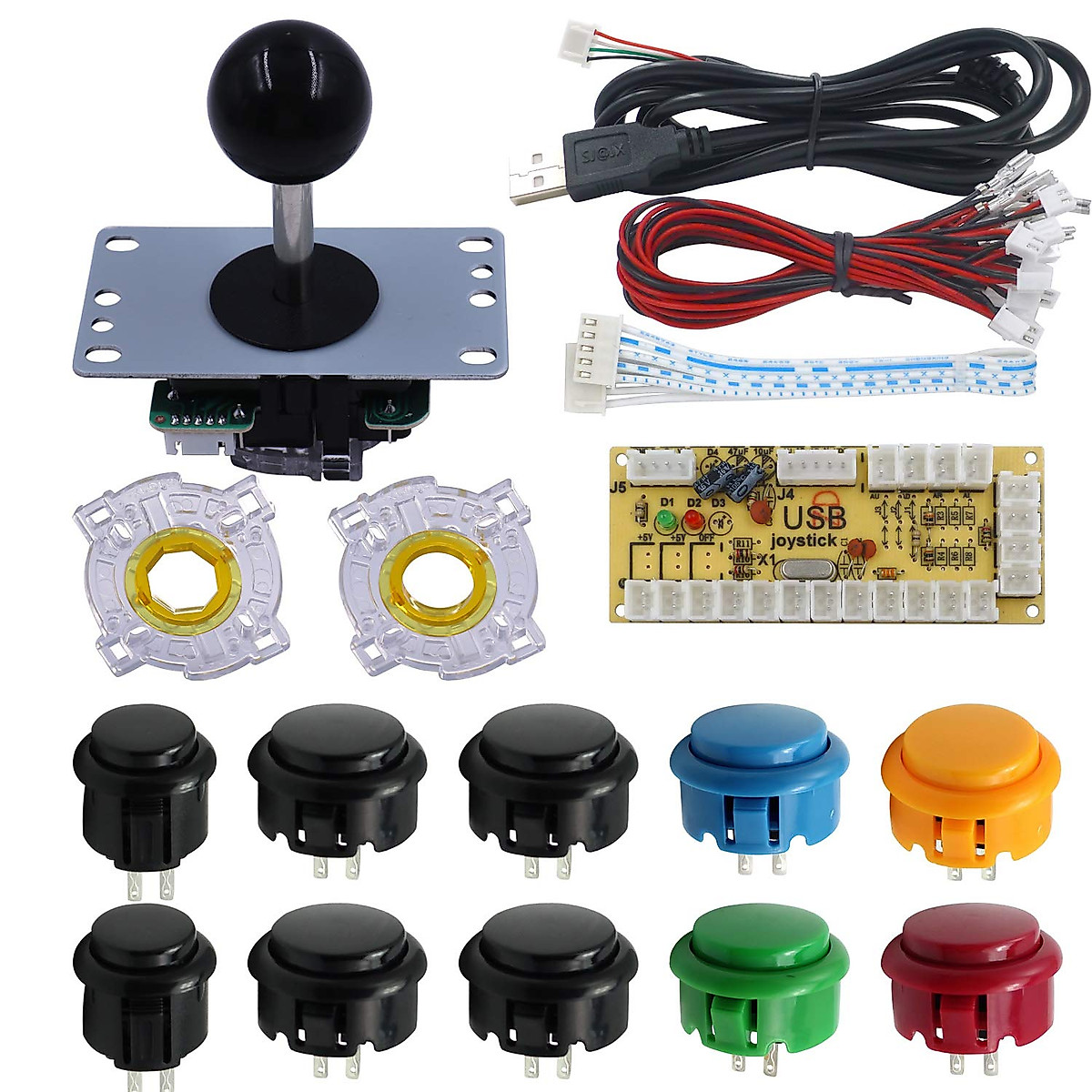SJ@JX Arcade Game Controller Button Microswitch 8 Way Joystick Zero Delay USB Encoder Cable Stick DIY Kit for PC MAME Retropie Raspberry Pi