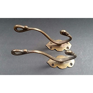 2 Large Solid Brass Vintage Antique Style Ornate Double Coat Hat Towel Hooks 6" #C11