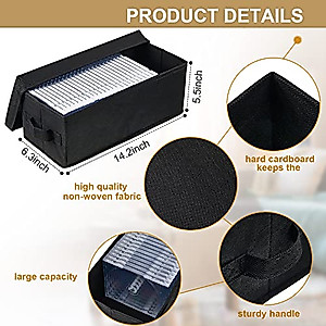 Moukeren 6 Pcs DVD Case with Lid 13.2 x 5.9 x 5.3 Inch Nonwoven Fabric Holder Decorative Organizer Storage Bins with Lids and Handles Holds 165 Discs(Black)