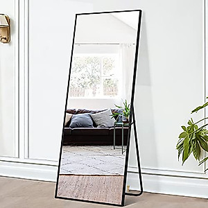NeuType 59"x 16" Full Length Mirror Aluminum Alloy Thin Frame Floor Mirror Wall Mirror Dressing Mirror Hanging or Leaning Against Wall, Bedroom Mirror Full Body Mirror Black with Stand