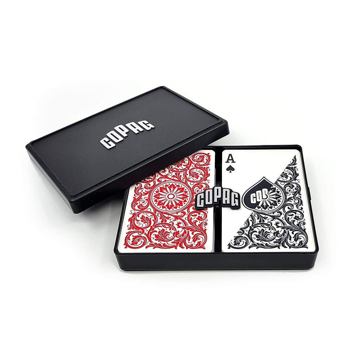 Copag 1546 Design 100% Plastic Playing Cards, Bridge Size (Narrow) Red/Black Double Deck Set (Regular Index)