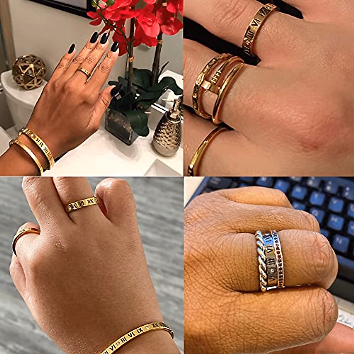 VNOX Roman Numeral Love Ring Wedding Band Engagement Promise Rings Set Valentine's Day Gift for Women Sister Wife