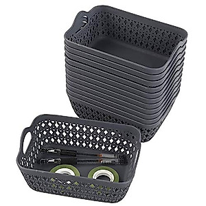 Morcte Mini Storage Basket, Plastic Organization Trays Bins (Grey, Set of 12)