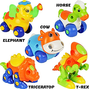 Take Apart Toys with Screwdrivers Kids Stem Building Toy for Toddlers Animal Set - Dinosaur, Elephant, Cow, Horse, Triceratop