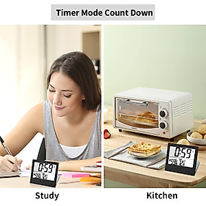 KANBIT Small Digital Travel Alarm Clock Battery Operated, Portable Large Number Display Alarm Clock with Date & Temperature,12/24 H Small Desk Clock-Black(No Light)