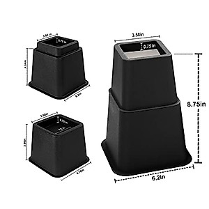 Oakias Bed Risers Black – Set of 4 – Adjustable Furniture Risers from 3, 5 up to 8 Inches – Heavy Duty (Supports up to 1300 lbs.)